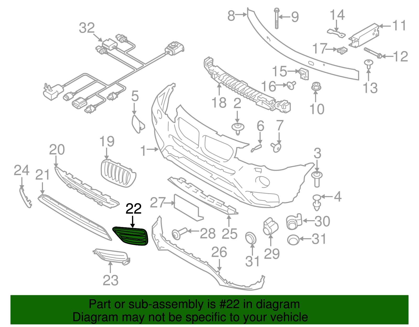 51117338514 - 2015-2017 BMW X3 Bumper Lower Grille, right (51-11-7-338 ...