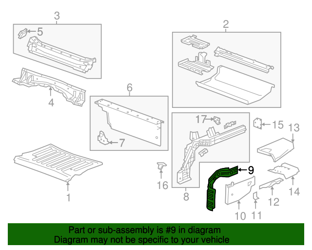 23196725 GM Driver Side Rear Compartment Floor Panel Rear Rail | GM ...
