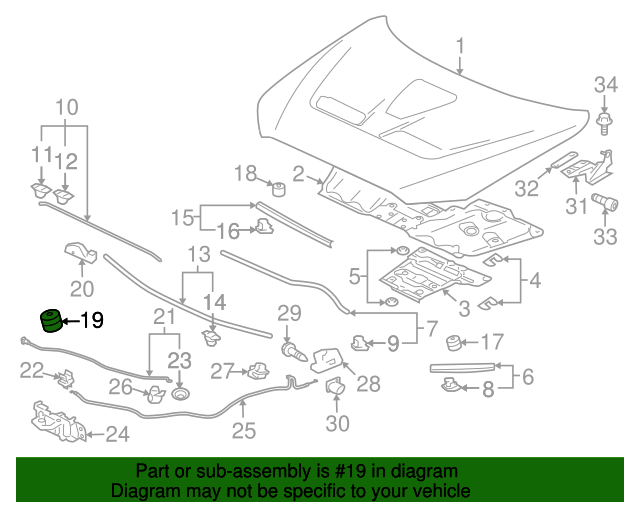 1999-2024 Mitsubishi Hood Bumper MR473003 | Mitsubishi Parts Warehouse