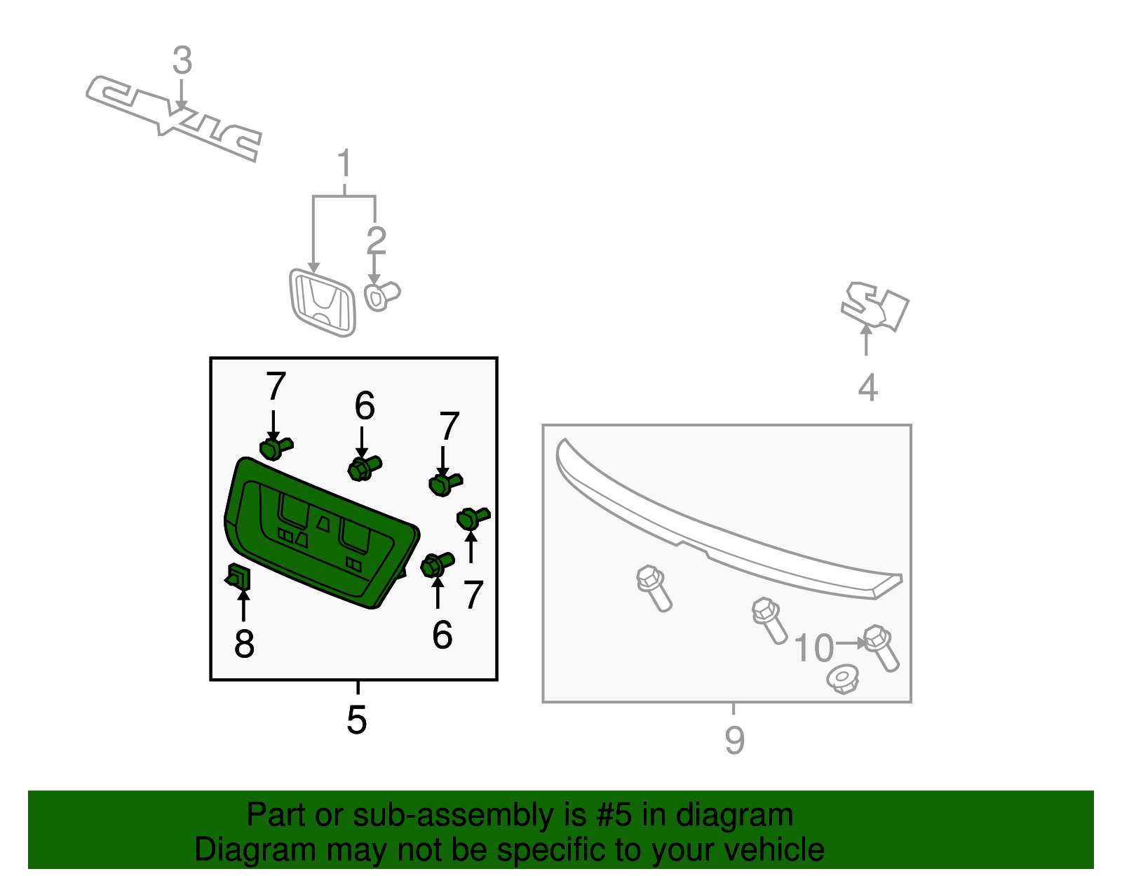 OEM 2009-2011 Honda Civic License Pocket 74890-SVA-A31ZN | Honda ...
