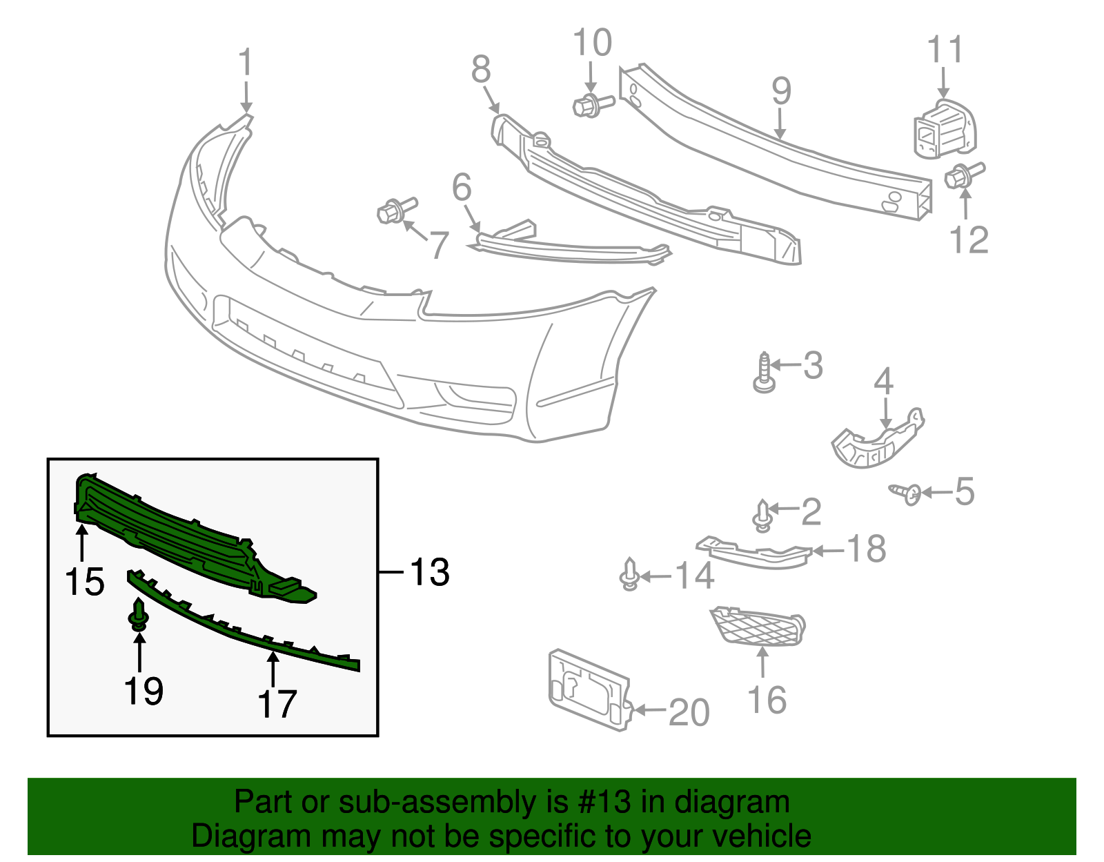 71107-SNE-A50 - 2009-2011 Honda Civic - Grille Front Bumper Center ...