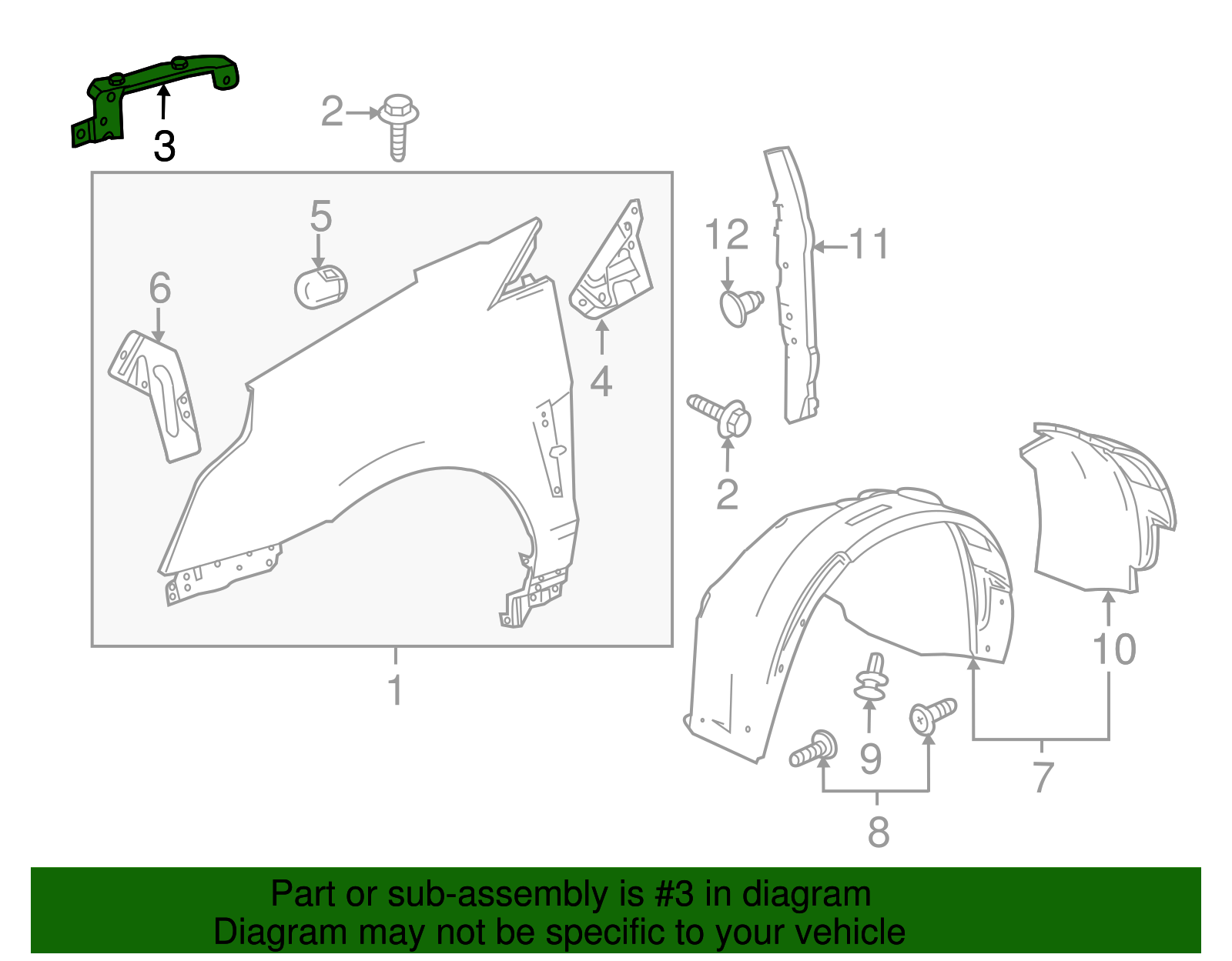 2010-2016 Cadillac SRX Front Driver Side Fender Front Lower Bracket ...