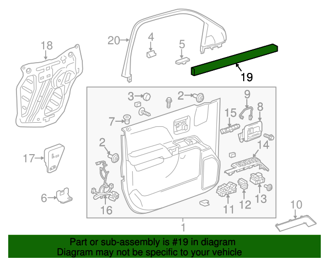 2014-2019 GM Passenger Side Front Door Window Inner Sealing Strip ...