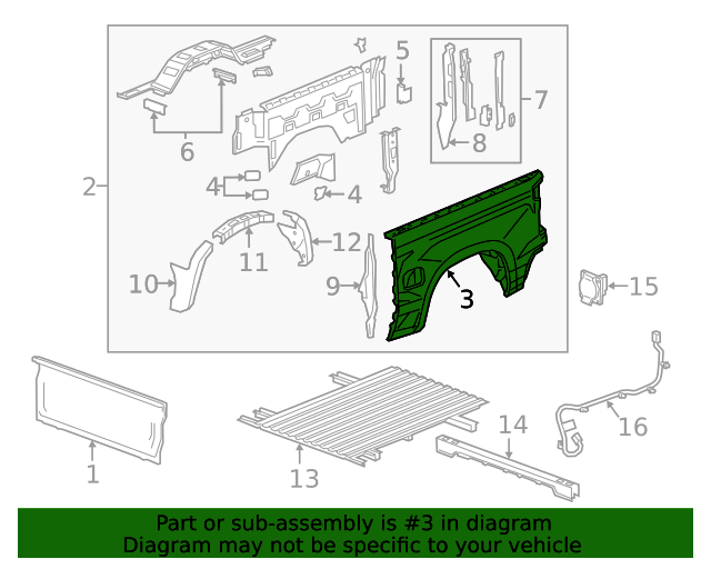 2019-2024 Chevrolet Driver Side Pickup Box Outer Side Panel 84443361 GM ...