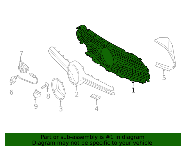 257-885-25-02 - Grille Assembly 2019-2021 Mercedes-Benz CLS 53 AMG ...