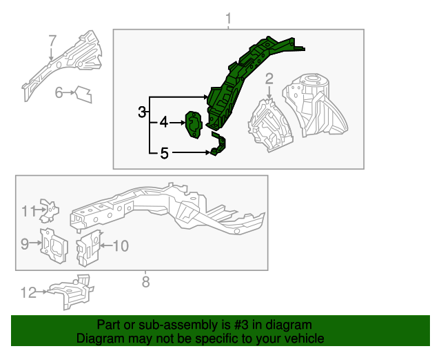 2012 Honda Civic Extension Set, R Front Wheelhouse 04674-TR3-A00ZZ ...