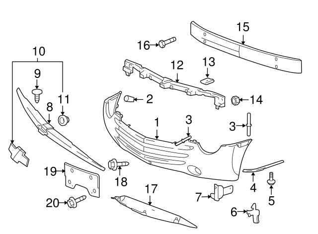 2003-2006 Chevrolet SSR Front Bumper Impact Bar 15100974 | TascaParts.com
