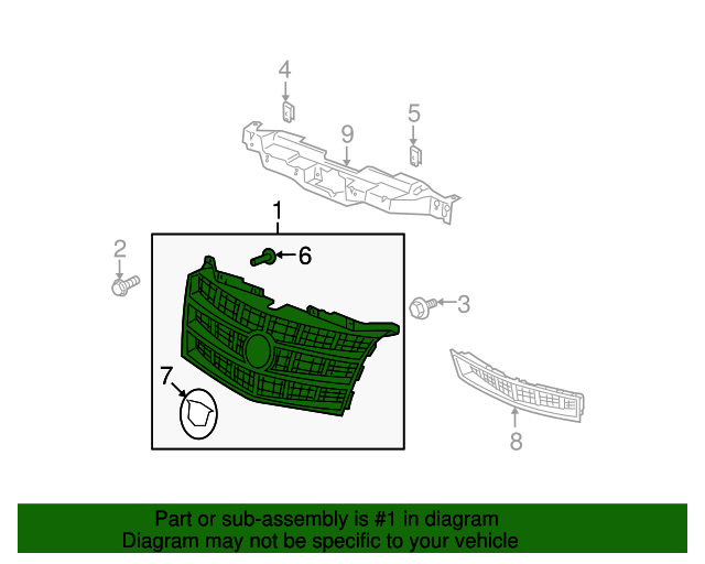 23190298 - Black Front Upper Grille with Bolts and Crest and Wreath ...