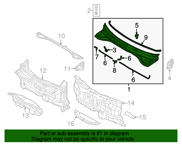 Genuine Cowl Grille for 2018-2022 Hyundai Accent | Part# 86150-J0000 ...