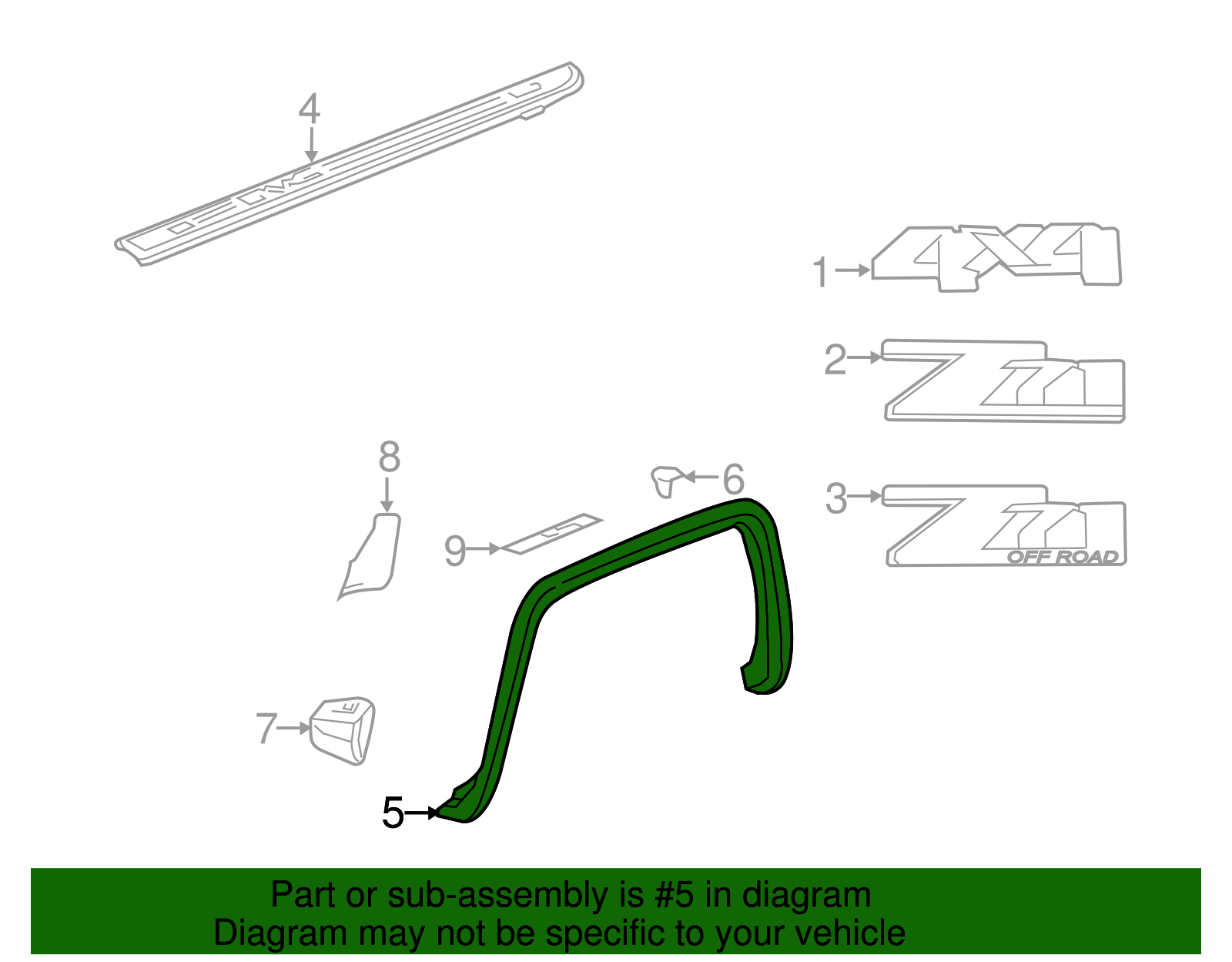 22775552 - 2014-2019 GMC - Anthracite Driver Side Rear Fender Molding ...