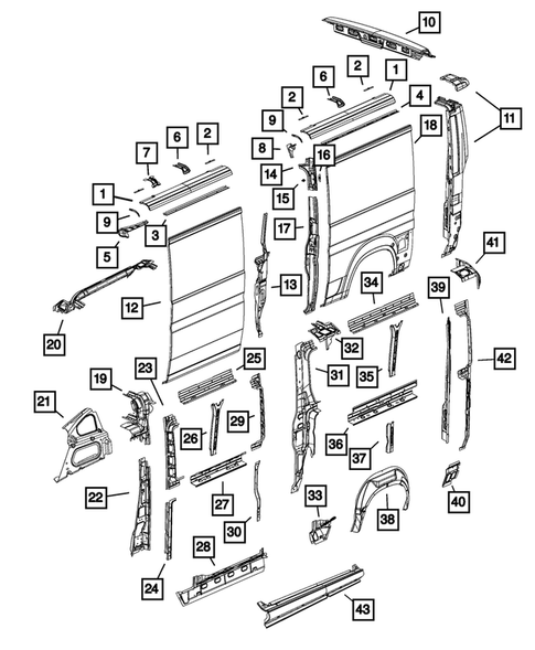 Aperture Panel and Pillar Supports for 2014 Ram ProMaster 2500 | Mopar ...