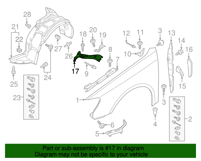 8V0-821-136-B - Fender Bracket 2016-2018 Audi A3 Sportback e-tron ...