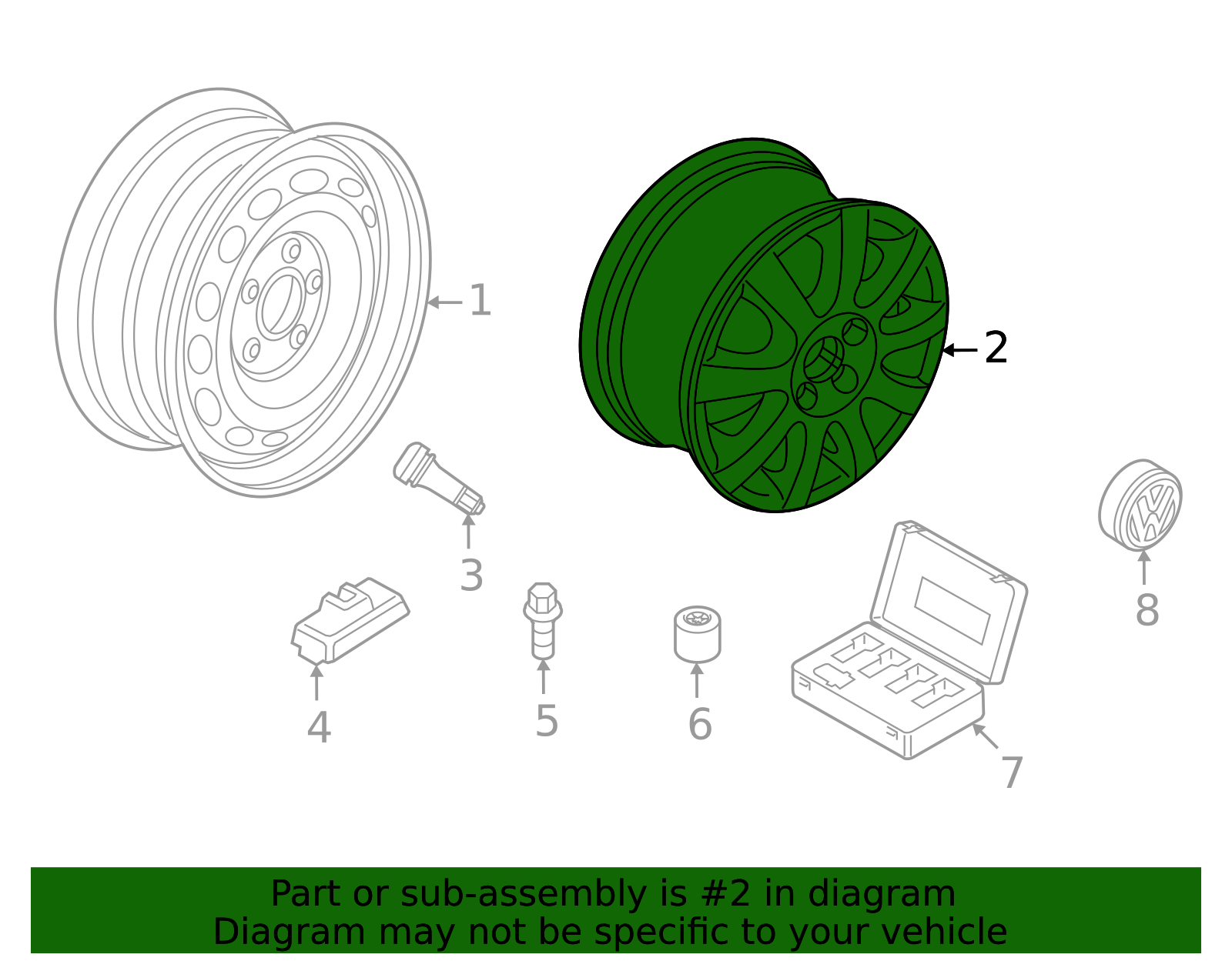 2024 Volkswagen Taos Wheel, Alloy 2GJ-601-025-E-FZZ | QuirkParts