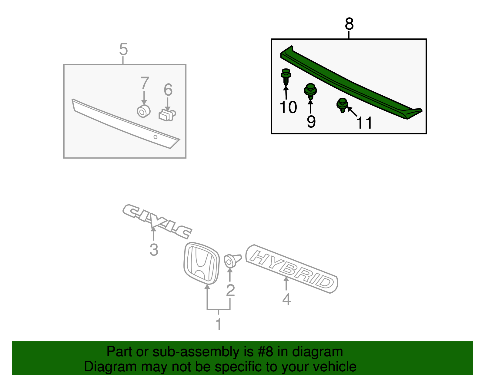 71705-SVA-305ZB - 2006 Honda Civic - Spoiler Set Trunk *B536P* (Royal ...