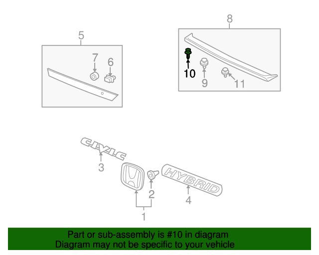 91512-SCC-003 - Clip, Tailgate Spoiler 2006-2011 Honda Civic | Honda Parts Online