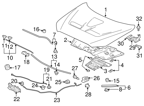 Hood & Components for 2008 Mitsubishi Lancer | Mitsubishi Parts Warehouse