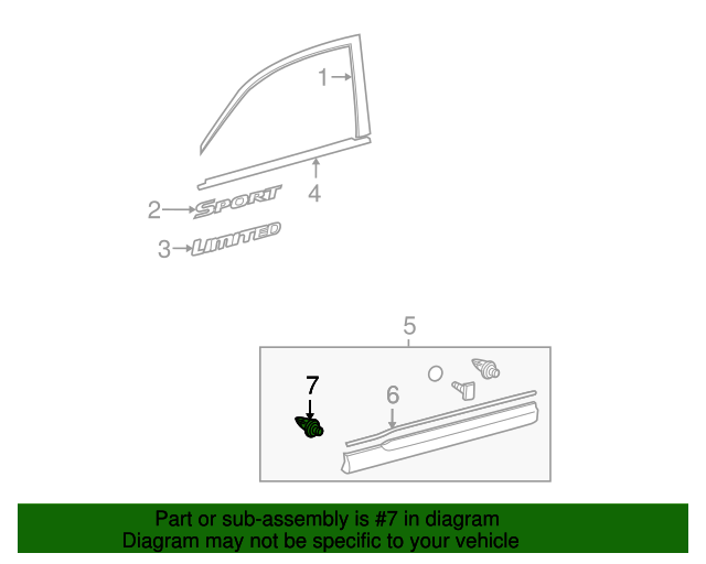 2011-2013 Toyota Highlander Body Side Molding Clip 75397-0E010 | Toyota ...