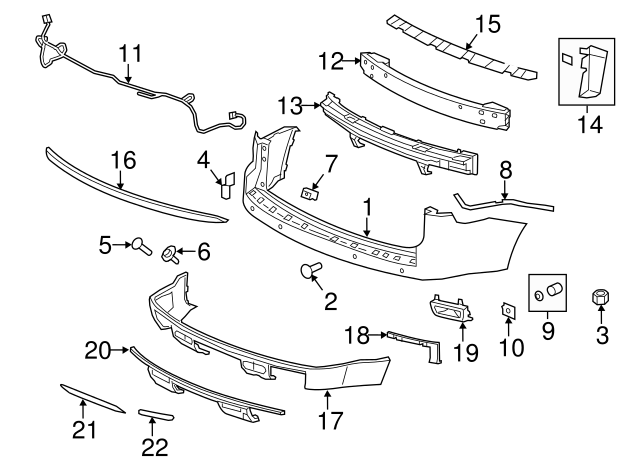 2013-2016 GMC Acadia Rear Bumper Cover 23350827 | TascaParts.com