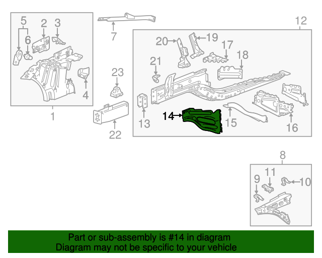 23388864 GM Driver Side Front Compartment Outer Side Rail Extension ...