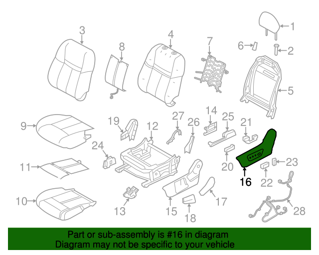 87380-6FK1A | Nissan Finisher-Cushion Front Seat Outer Lh - Genuine OEM ...
