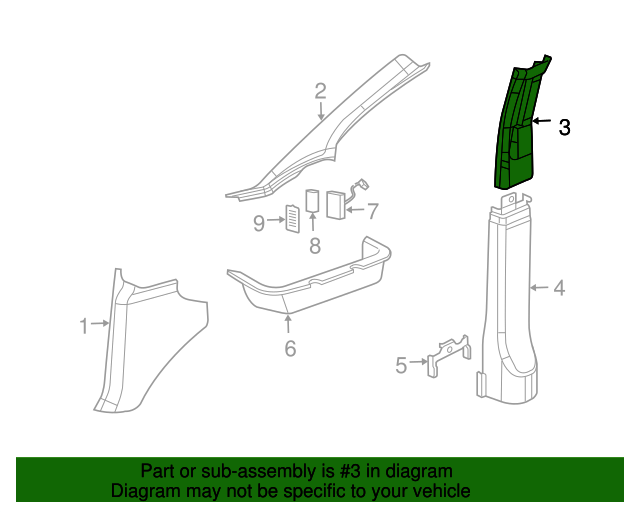 2016-2024 GM Medium Dark Pewter II Passenger Side Center Pillar Upper ...
