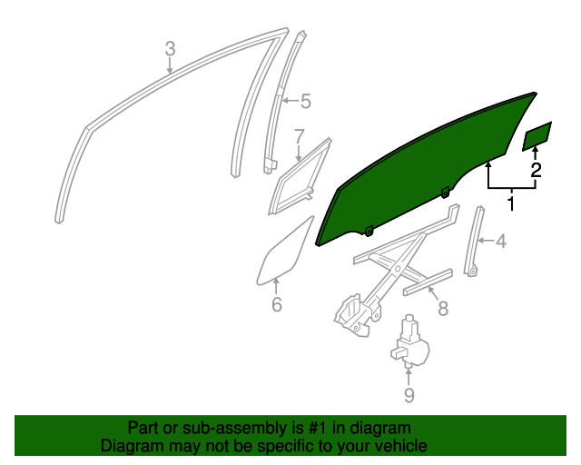 73300-TS8-A01 - Glass Assembly, R Front Door (Green)(Pgw/Vitro) - 2012 ...