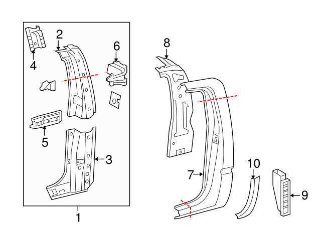 61504-04060 - Lock Pillar Reinforced Upper Support - 2005-2015 Toyota ...