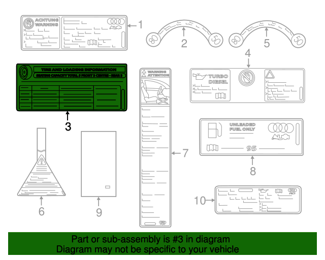 4H0-010-502-PF - Tire Information Label 2013-2014 Audi A8 Quattro ...