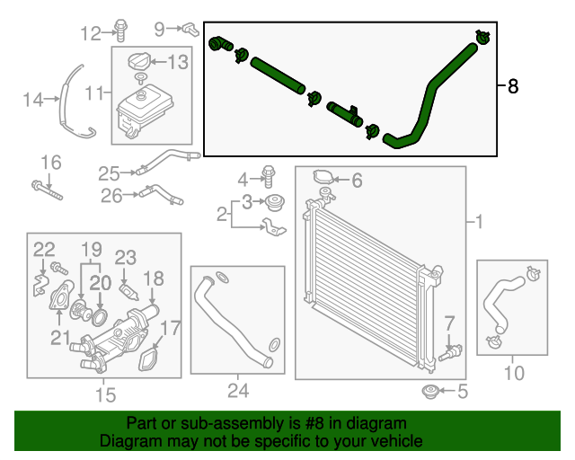 25415-C2200 - Radiator Coolant Hose 2015-2017 Hyundai Sonata ...