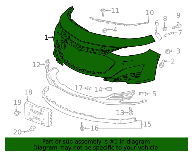 2019-2023 Chevrolet Malibu Front Bumper Upper Fascia 84543709 ...