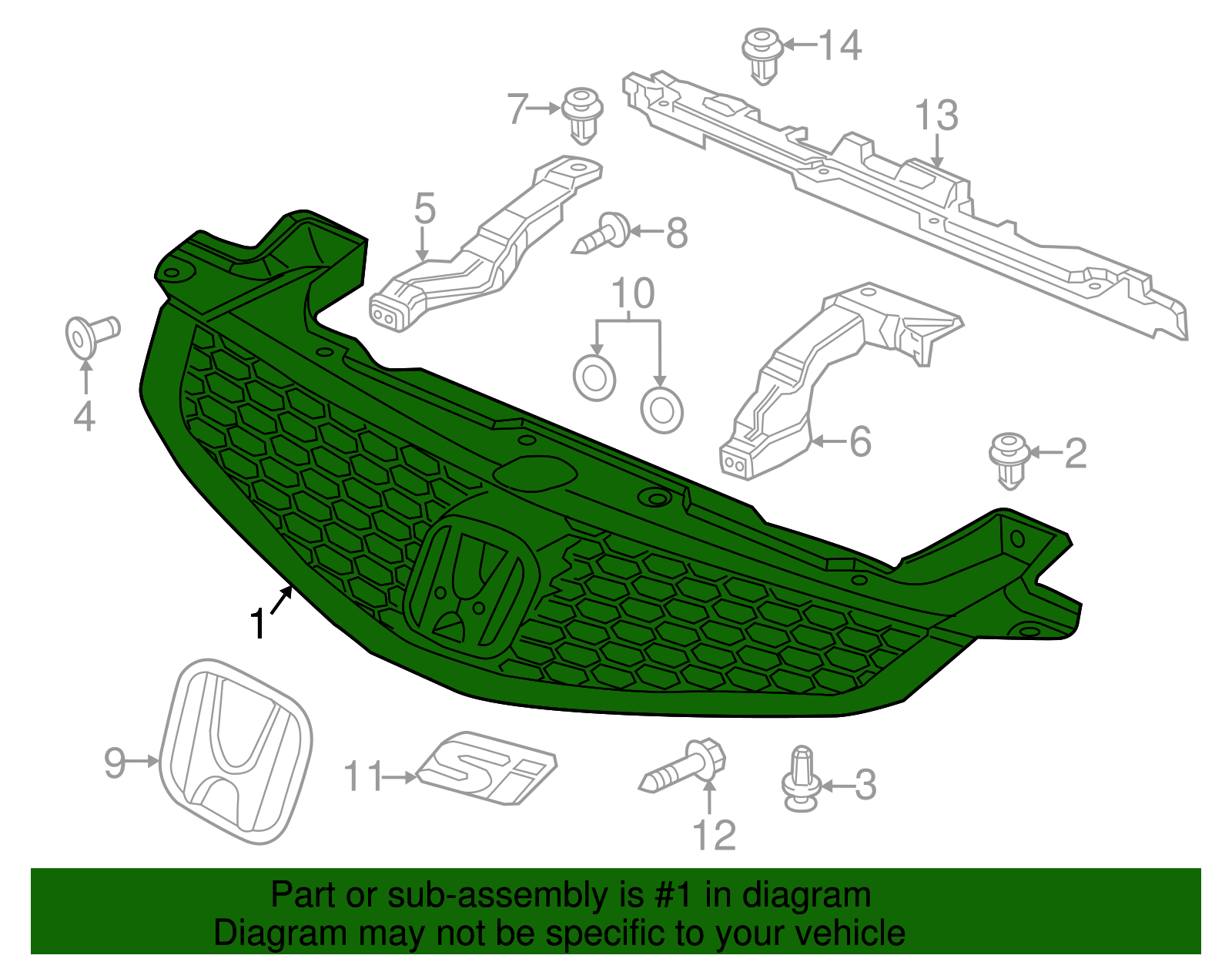 71121-TS8-A01 - 2012-2013 Honda Civic - Base Front Grille | Honda Parts ...