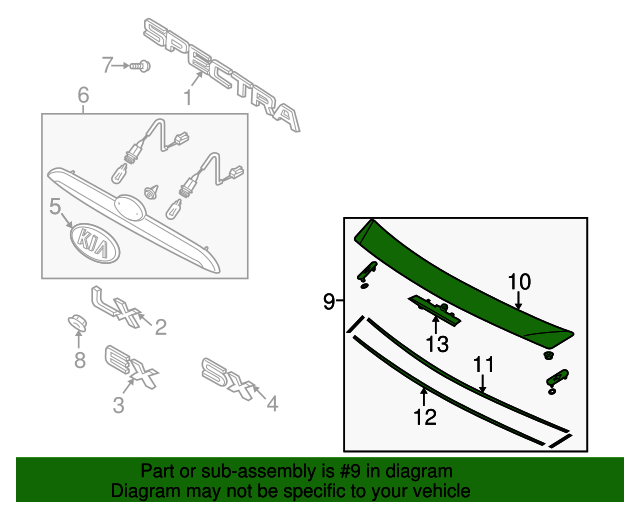 87250-2F500 - Rear Spoiler 2007-2009 Kia Spectra | Kia.Parts Store