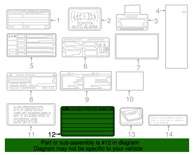 Toyota Caution Label Part# 1129336070 | Toyota Of Colorado Springs Parts