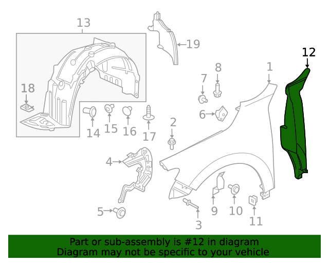 2019-2021 Honda Insight Enclosure, R Front Fender 74105-TXM-A00 | OEM ...