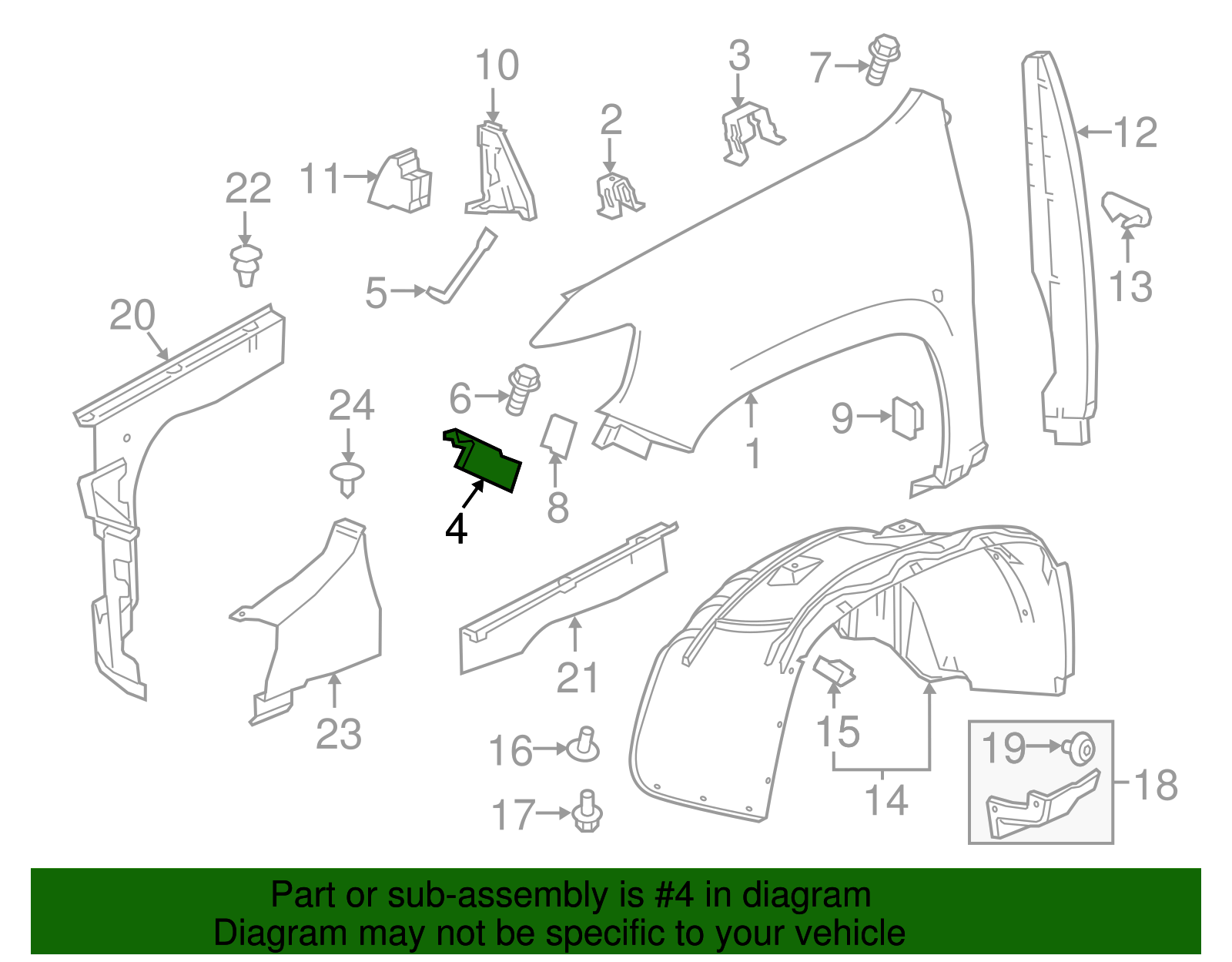 22897760 - Front Driver Side Fender Front Bracket 2015-2022 GMC Canyon ...