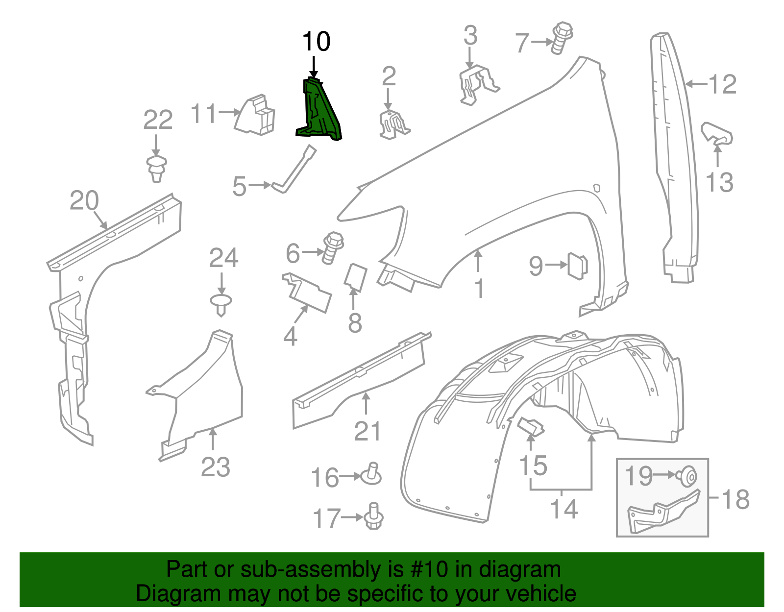 2015-2022 GMC Canyon Front Fender Rear Upper Stiffener 23446974 GM ...