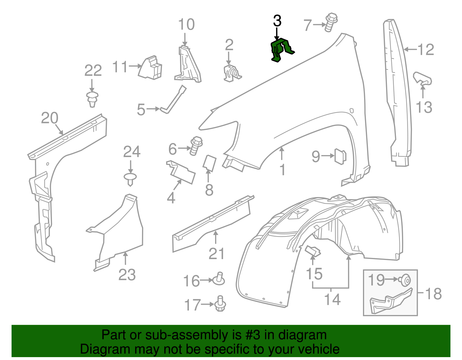 2015-2022 GM Passenger Side Body Side Front Fender Rear Upper Bracket ...