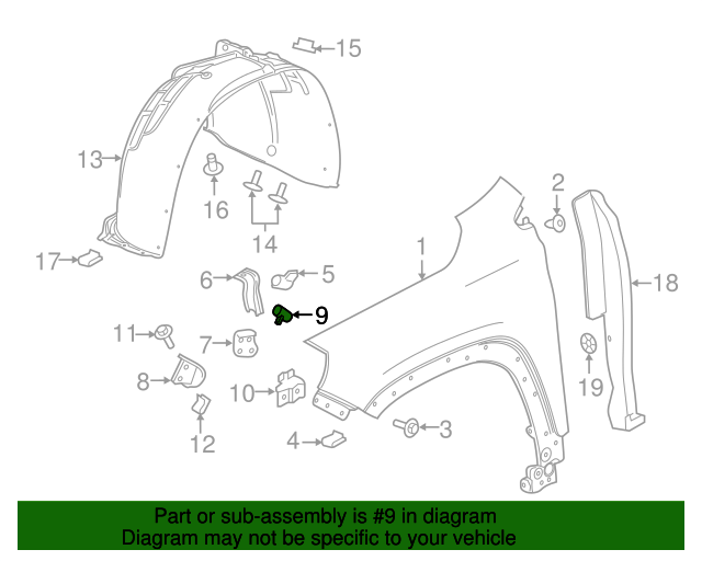 2018-2024 GM Body Side Front Fender Rear Intermediate Bracket 23349254 ...