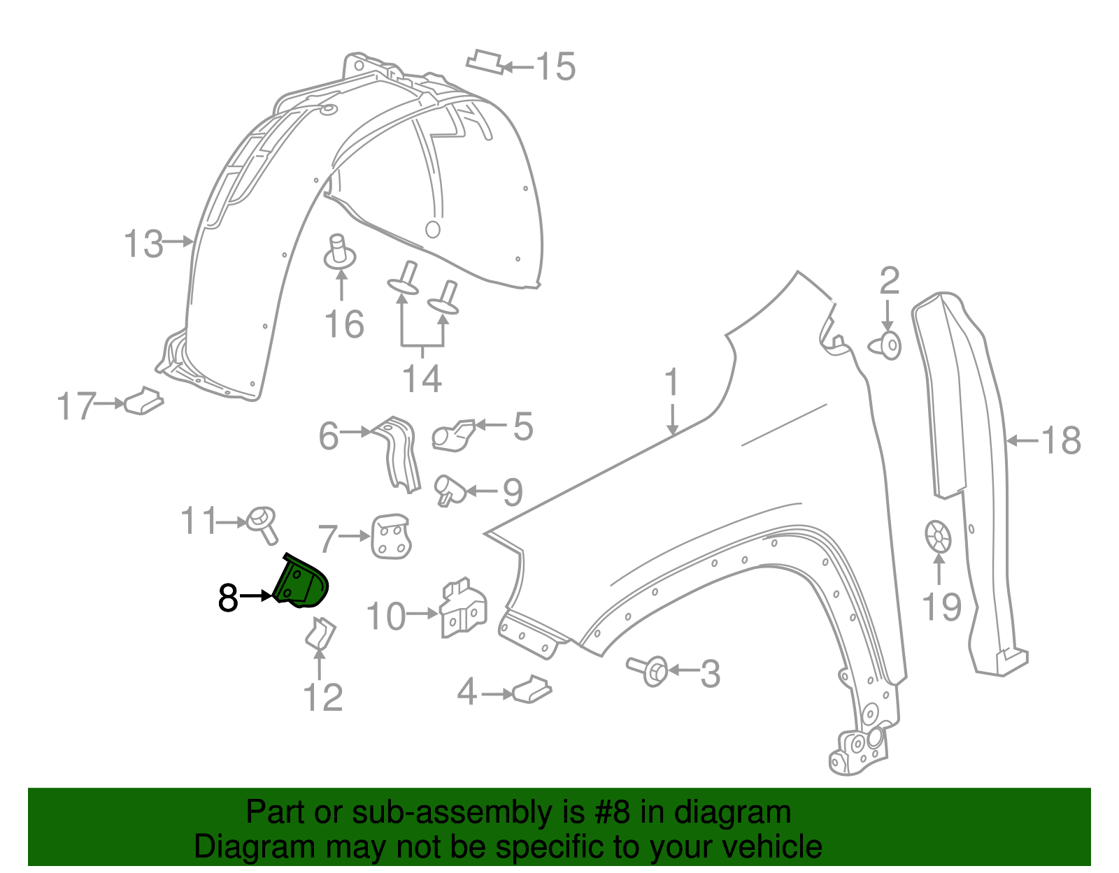 2018-2024 GMC Terrain Front Driver Side Fender Front Bracket 23197103 ...