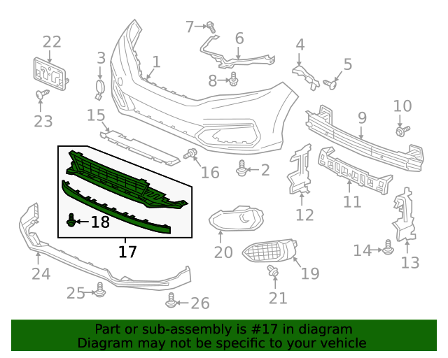 71102-T5R-A50 - Grille Assembly, Front Bumper (Lower) - 2018-2020 Honda Fit | Genuine Honda Parts