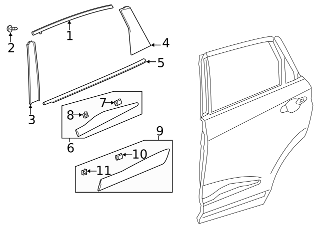 2019-2020 Acura RDX 5-DOOR Garnish Assembly, R Rear Door Sash 72930-TJB ...