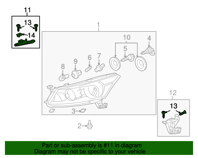 06100-TP6-A01 - Bracket Kit R Headlight Mounting (1) - 2010-2012 Honda ...