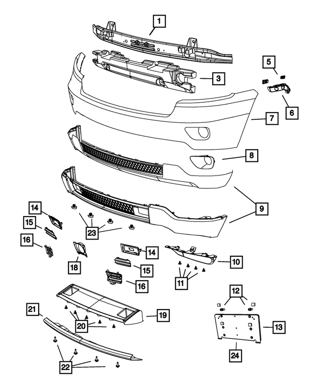 2012-2013 Jeep Grand Cherokee Front Upper Fascia, Export 68084159AB ...