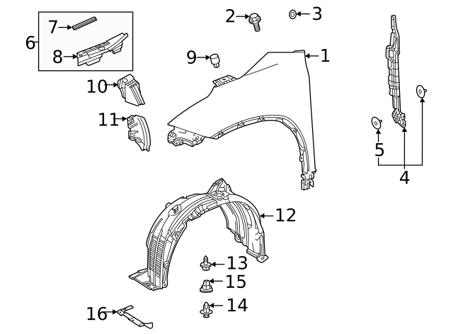 53805-0E170 - Fender Liner 2020-2024 Toyota Highlander | Longo Toyota Parts