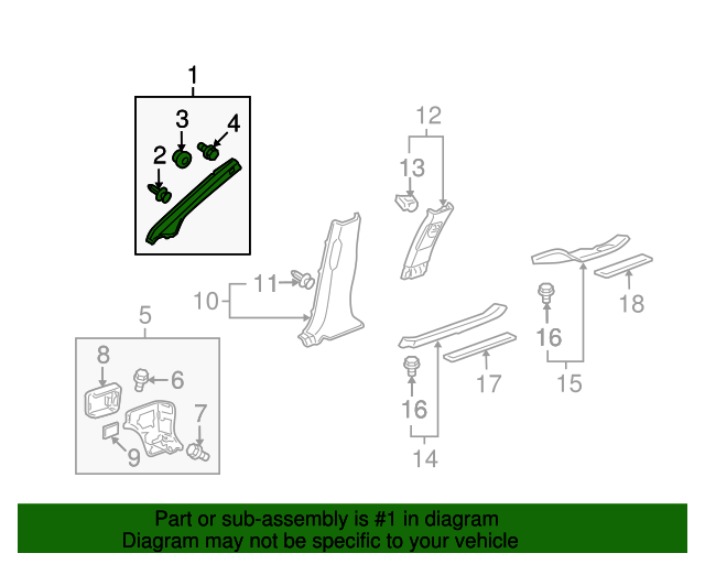 2007-2009 Acura MDX Garnish Assembly, L Front Pillar *NH556L* (Grayge ...