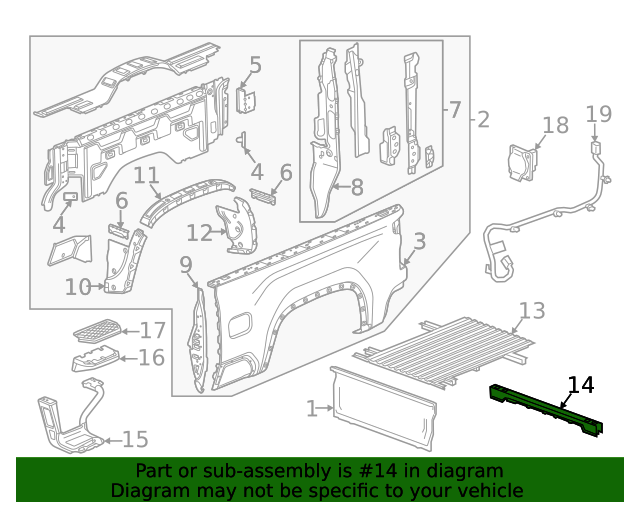 2020-2023 GM Pickup Box Platform Rear Cross Sill 84640929 ...