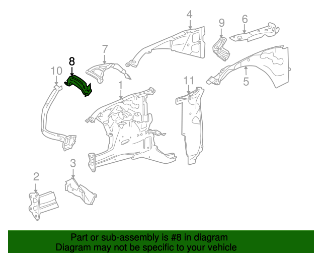 221-626-26-16 - Fender Apron Reinforcement 2007-2014 Mercedes-Benz ...