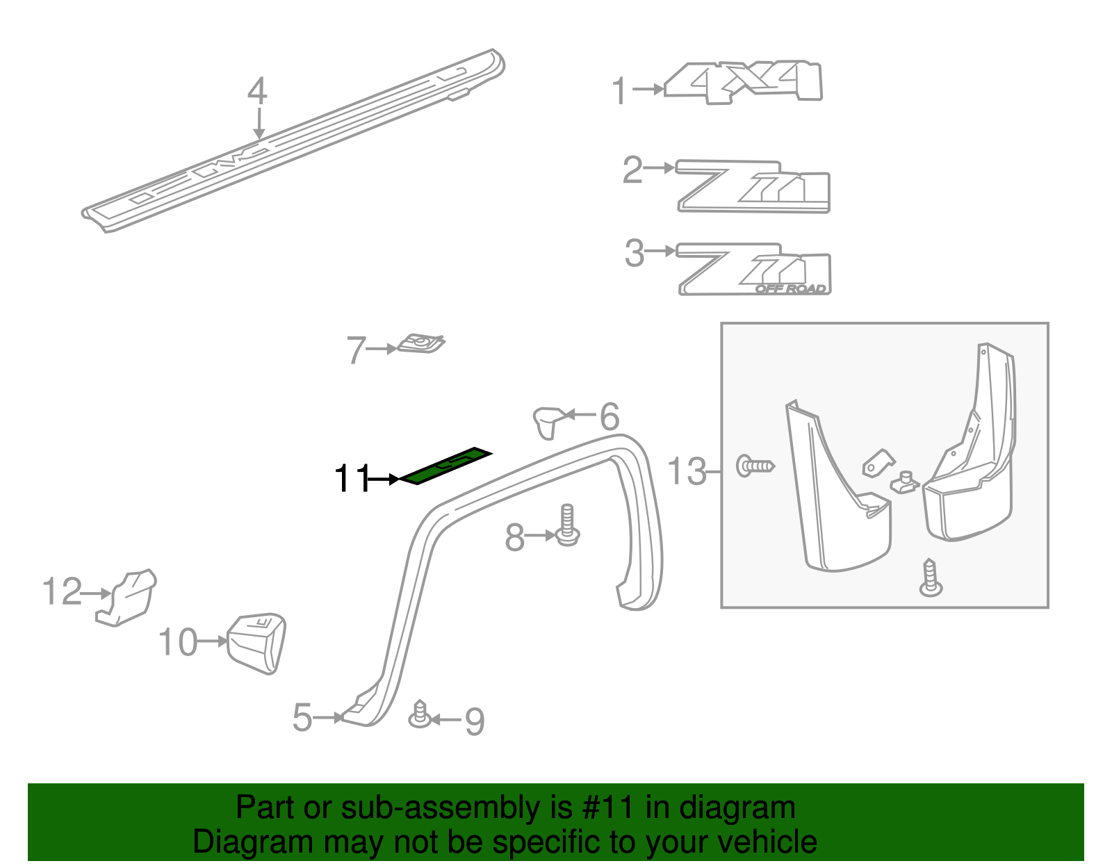 22801025 - Anthracite Passenger Side Rear Pickup Box Paint Protector ...
