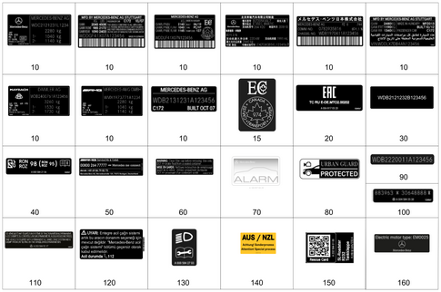 Identification Plate, Information Sign for 2025 Mercedes-Benz SL 43 AMG ...