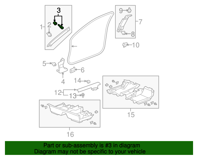 2008-2016 Honda Clip, Front Pillar Garnish 91561-TA0-A01 | Majestic ...